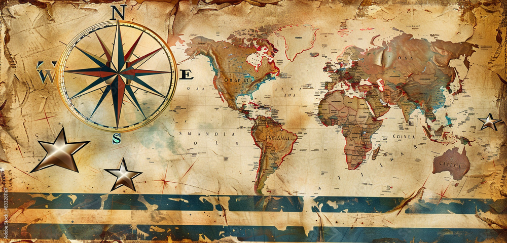 Compass stars and map stripes for an old-world Memorial Day banner ...