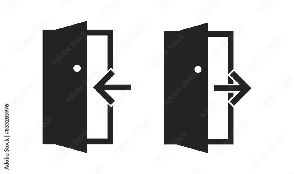 Bundle set isolated pictogram of entry exit sign, with arrow toward ...