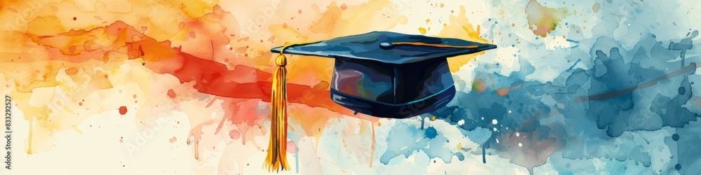 Graduation cap painting, watercolor style, graduation season, vacation ...