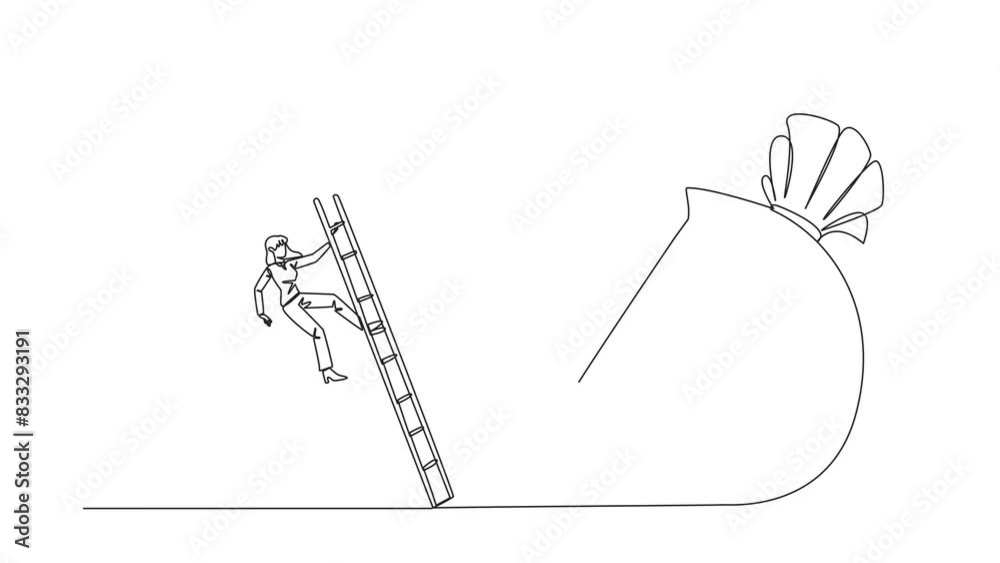 Self drawing animation of single one line drawing businesswoman kicks ...