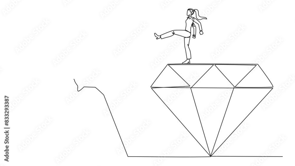 Self drawing animation of single one line drawing businesswoman kicks ...