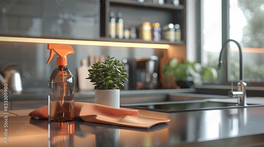 Cleaning home table sanitizing kitchen table surface with disinfectant ...