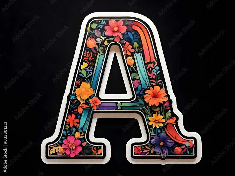 Decorative letter 'A' sticker with bright, colorful flowers and a white ...