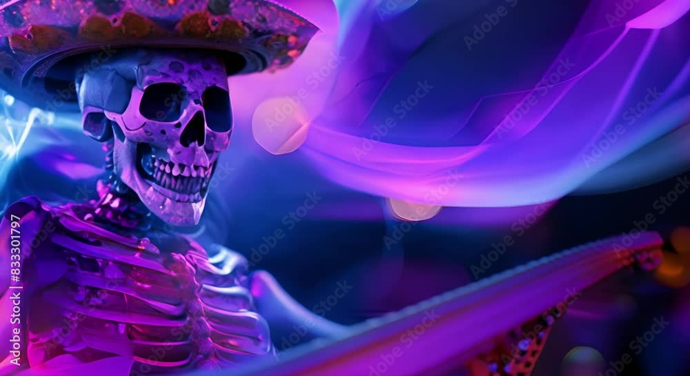 Digital artwork featuring a male skeleton wearing a sombrero and ...