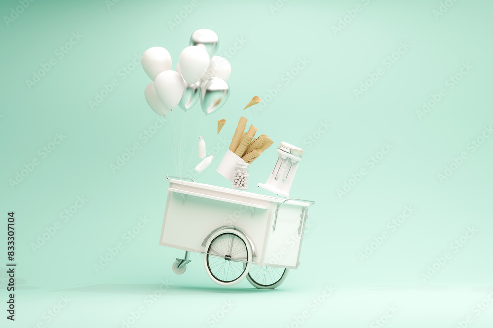 Ice cream cart sweet frozen food kiosk with balloon. Ice cream cart ...
