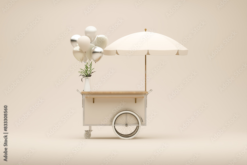 Ice cream cart sweet frozen food kiosk with balloon. Ice cream cart ...