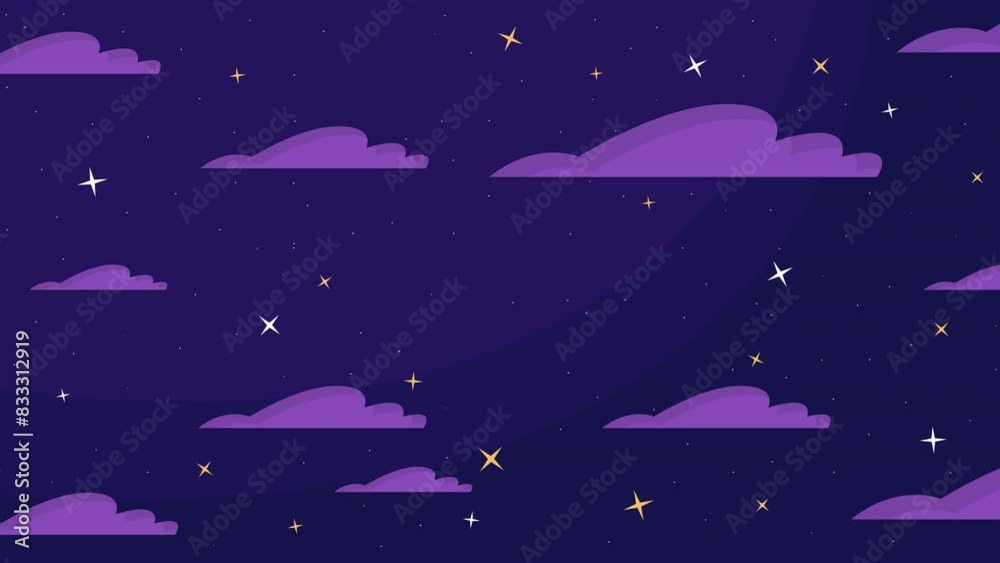 Night sky with stars and clouds cartoon animation. Relaxing dark skies ...