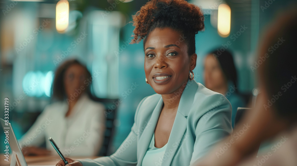Confident Female Boss Leading a Meeting in a Modern Office with ...