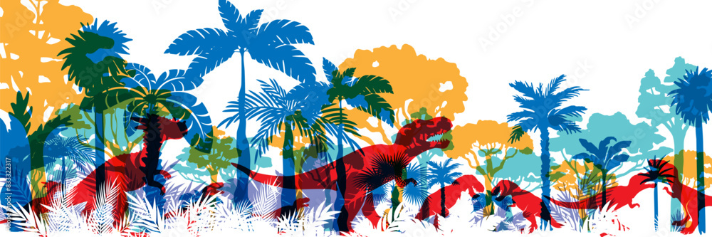 Dinosaur jungle background. Layered landscape with prehistoric ...