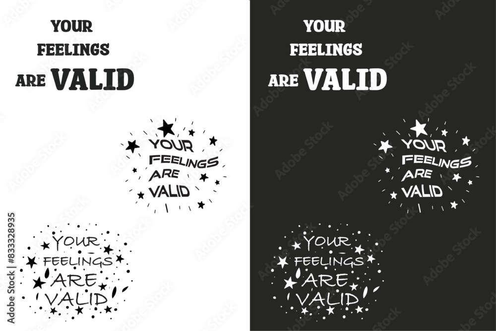 Your feelings are valid lettering poster quotes badge set. Groovy retro ...