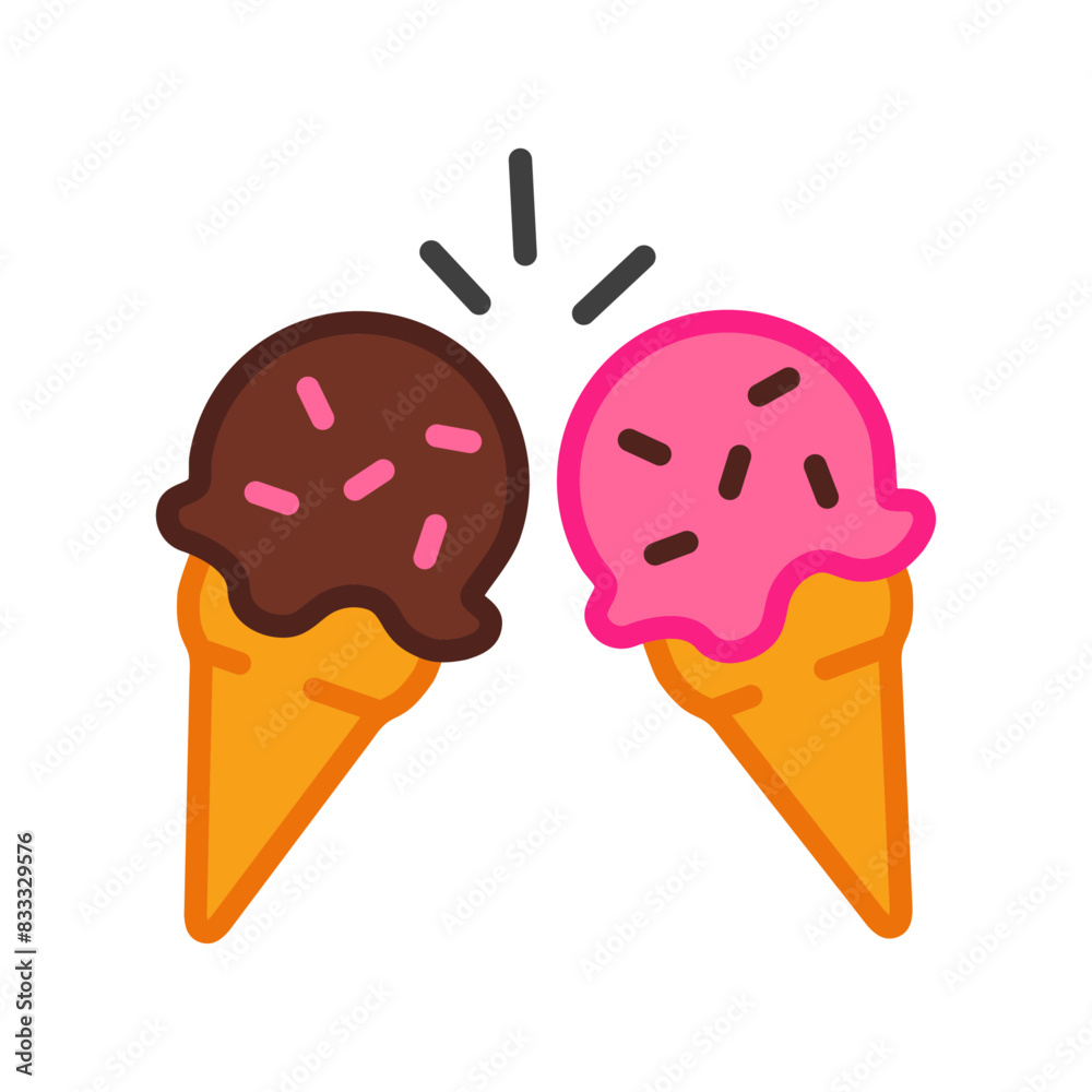 Logo ice cream. Grupo de bola de helado en cono de waffle sabores fresa ...