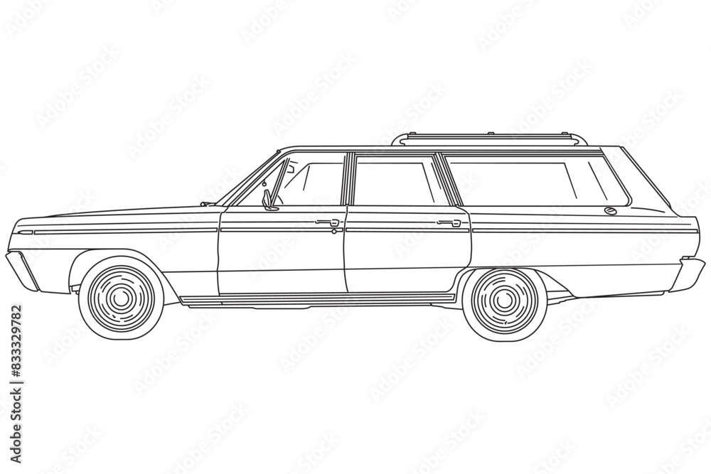 Vintage american station wagon from the 1960s side view line art vector ...