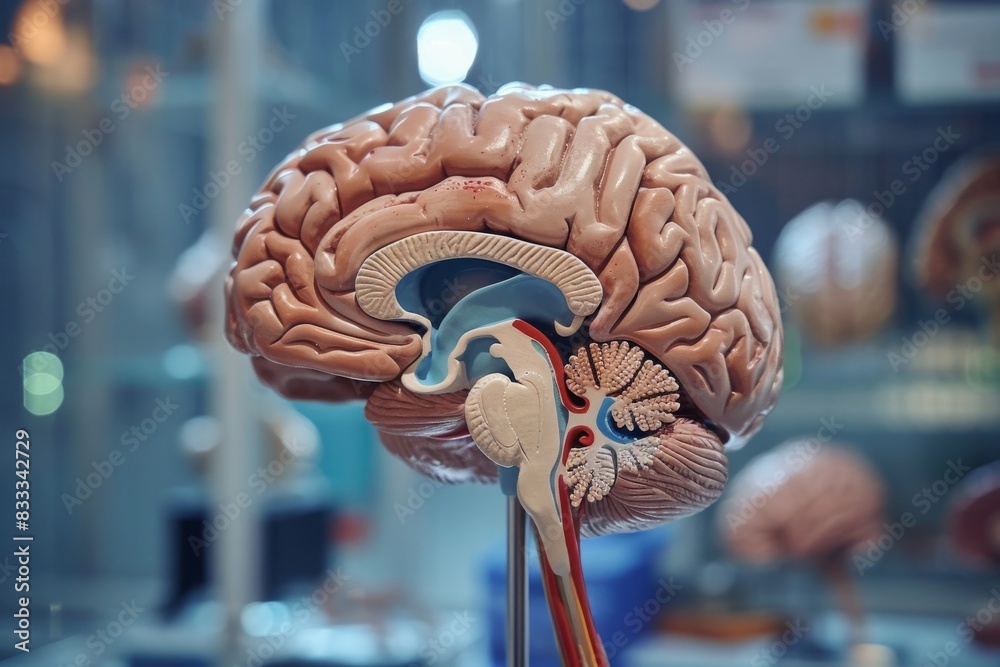 Cross-sectional view of the human brain showcasing different regions ...