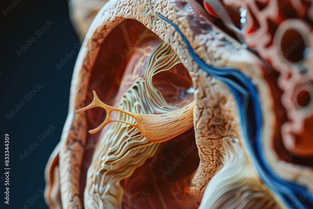 Medical illustration of the human ear detailing the outer, middle, and ...