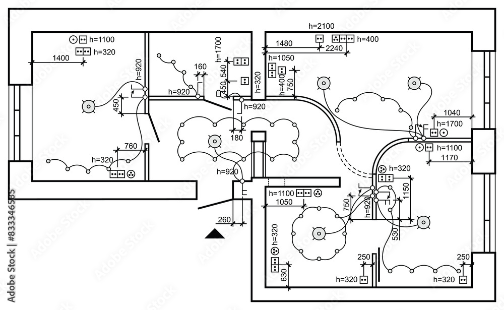 Plan wiring lighting. Electrical Schematic interior. Set of standard ...