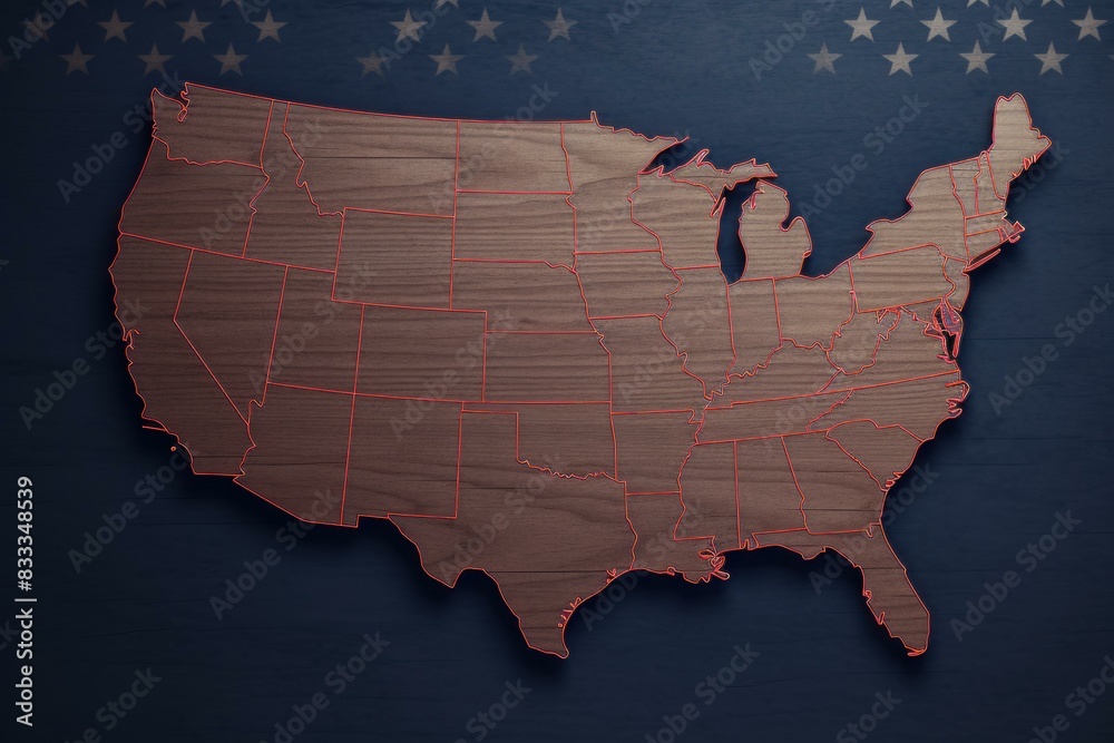 Artistic representation of the united states map with illuminated ...