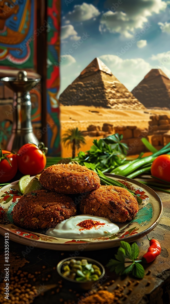 Egyptian taameya, fried fava bean patties, served with tahini sauce and ...