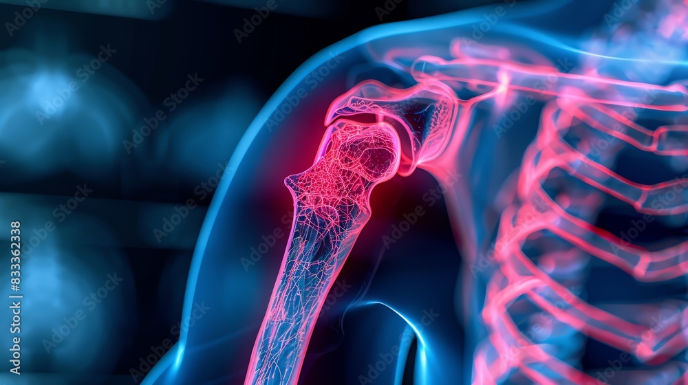 Generate an x-ray of a shoulder joint. The x-ray should show the bones ...