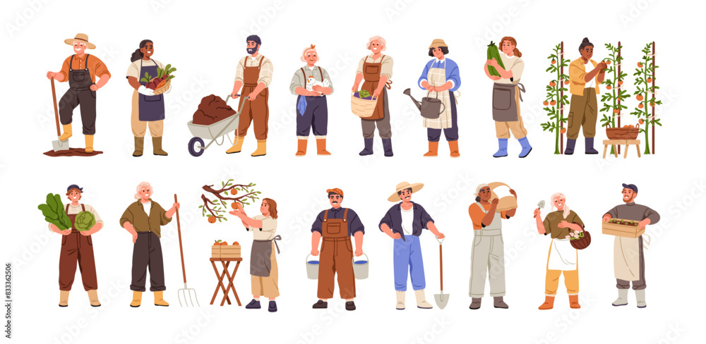 Agricultural worker set. Farmers, countryside rural characters, farming ...