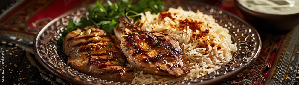 Lebanese riz bi sha riyeh with vermicelli and rice, served with grilled ...