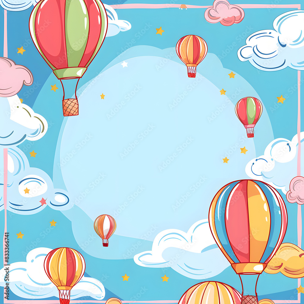 Cute cartoon hot air balloon frame border on background. Stock ...