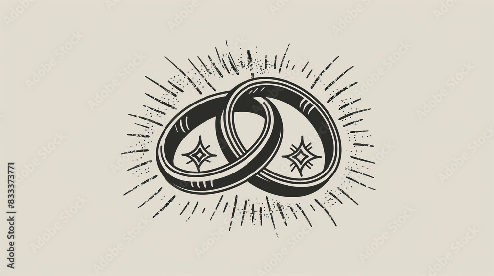 Elegant wedding rings illustration with artistic line art Stock ...