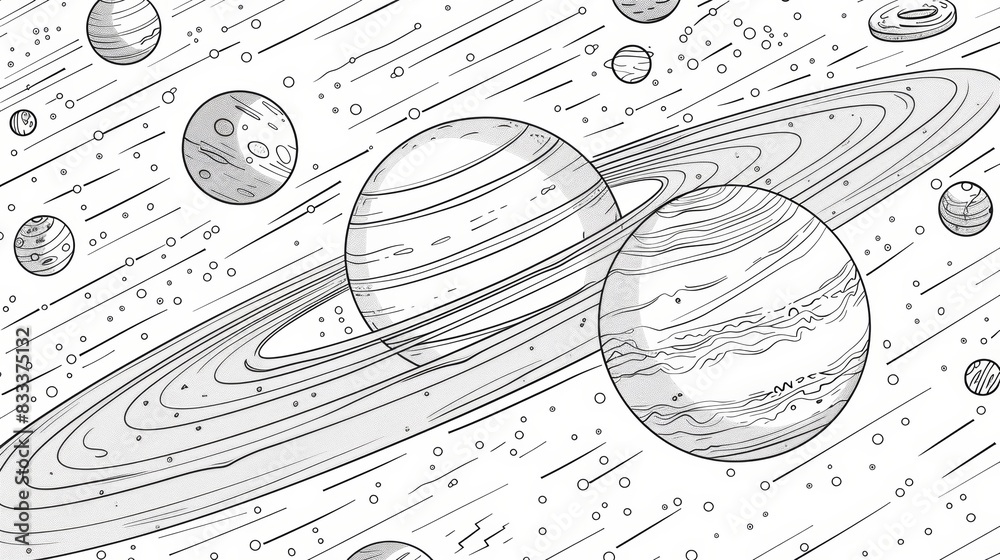 An educational coloring page of the solar system, with labeled planets ...