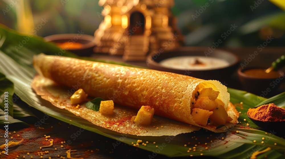 Masala dosa, a crispy rice and lentil crepe filled with spiced potatoes ...