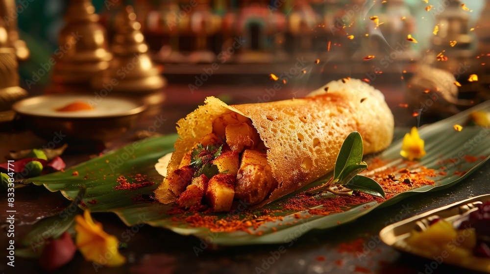 Mysore masala dosa, a crispy crepe filled with spicy potato filling ...