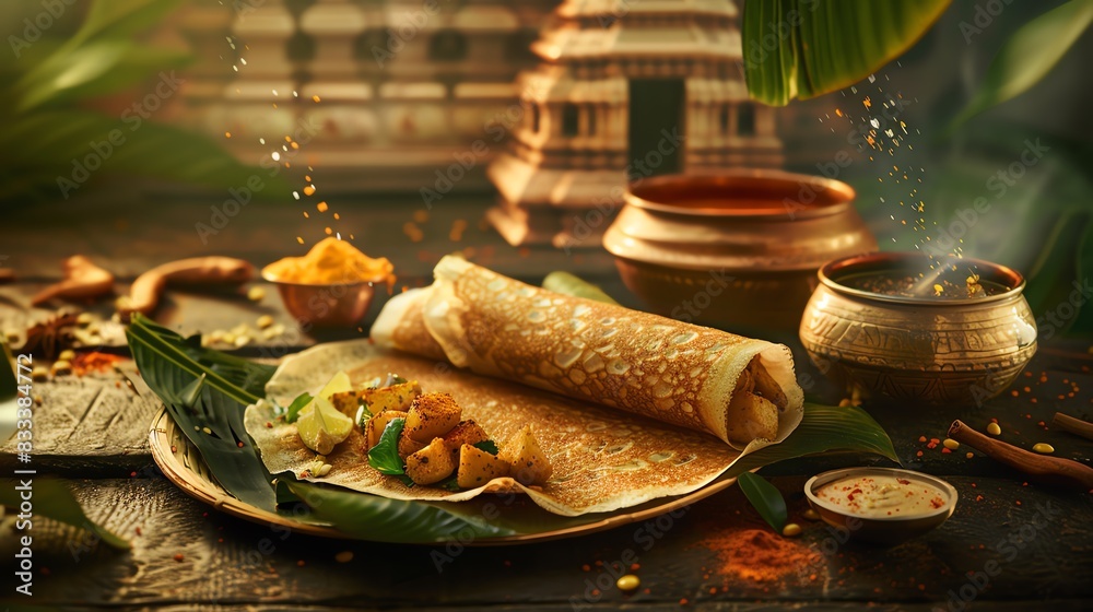 Mysore masala dosa, a crispy crepe filled with spicy potato filling ...