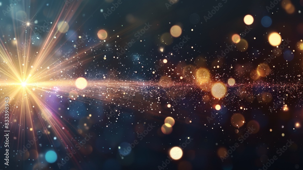 A high-contrast lens flare effect on a deep black background, designed ...