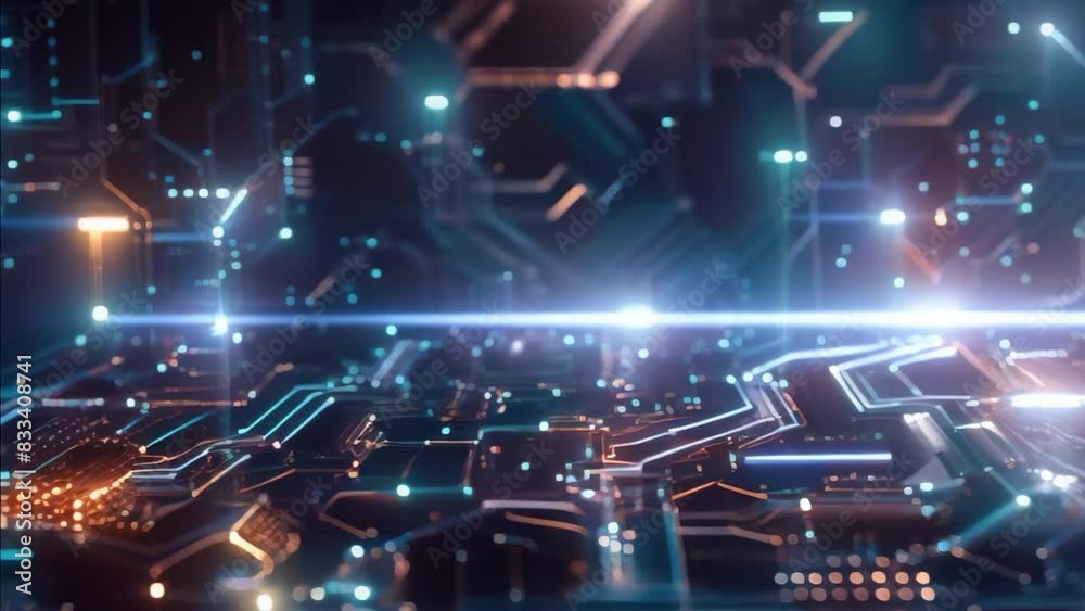 AI theme with 80 blank space dark blue palette pale blue circuits ...