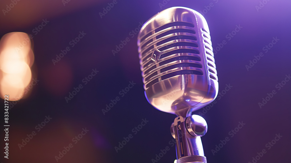 An old-fashioned broadcasting microphone used in voice over recordings ...