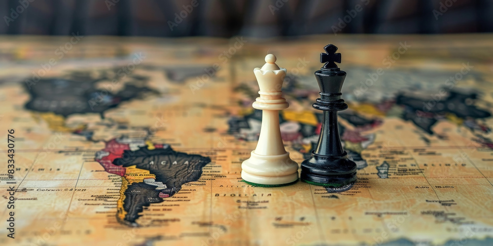 Strategic chess pieces on a world map symbolizing global strategy and ...