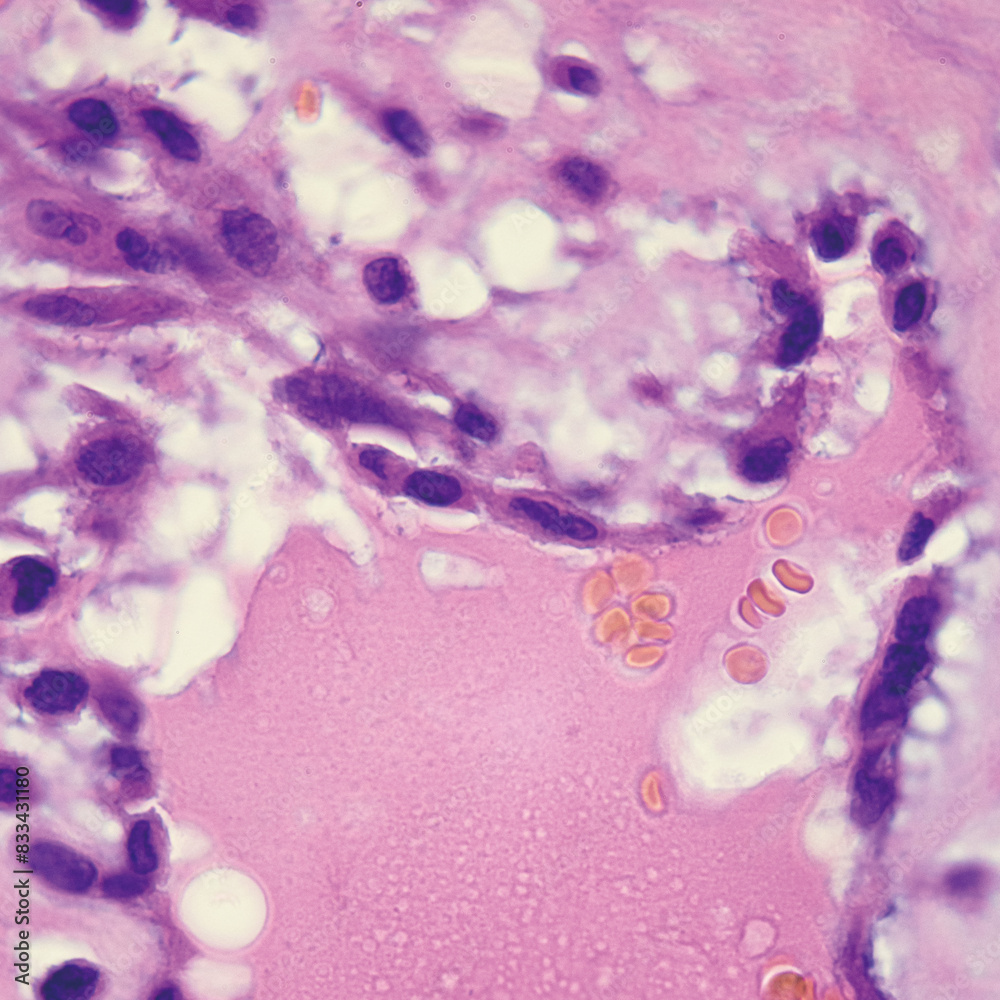 Foto de This photo shows the pink mucinous matrix and linear ...