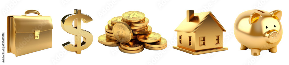 3D gold finance business icon png on transparent background Stock ...