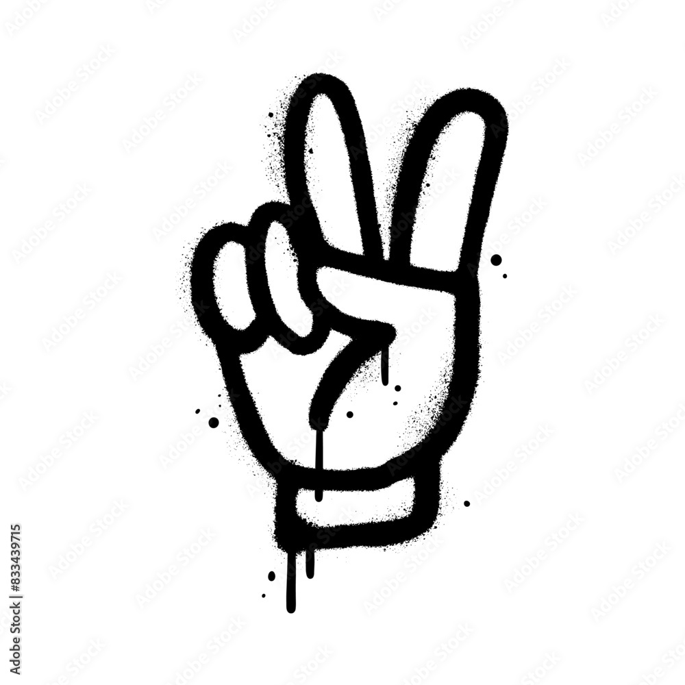 Urban Graffiti Hand with gesture V sign for victory in Spray Painted ...