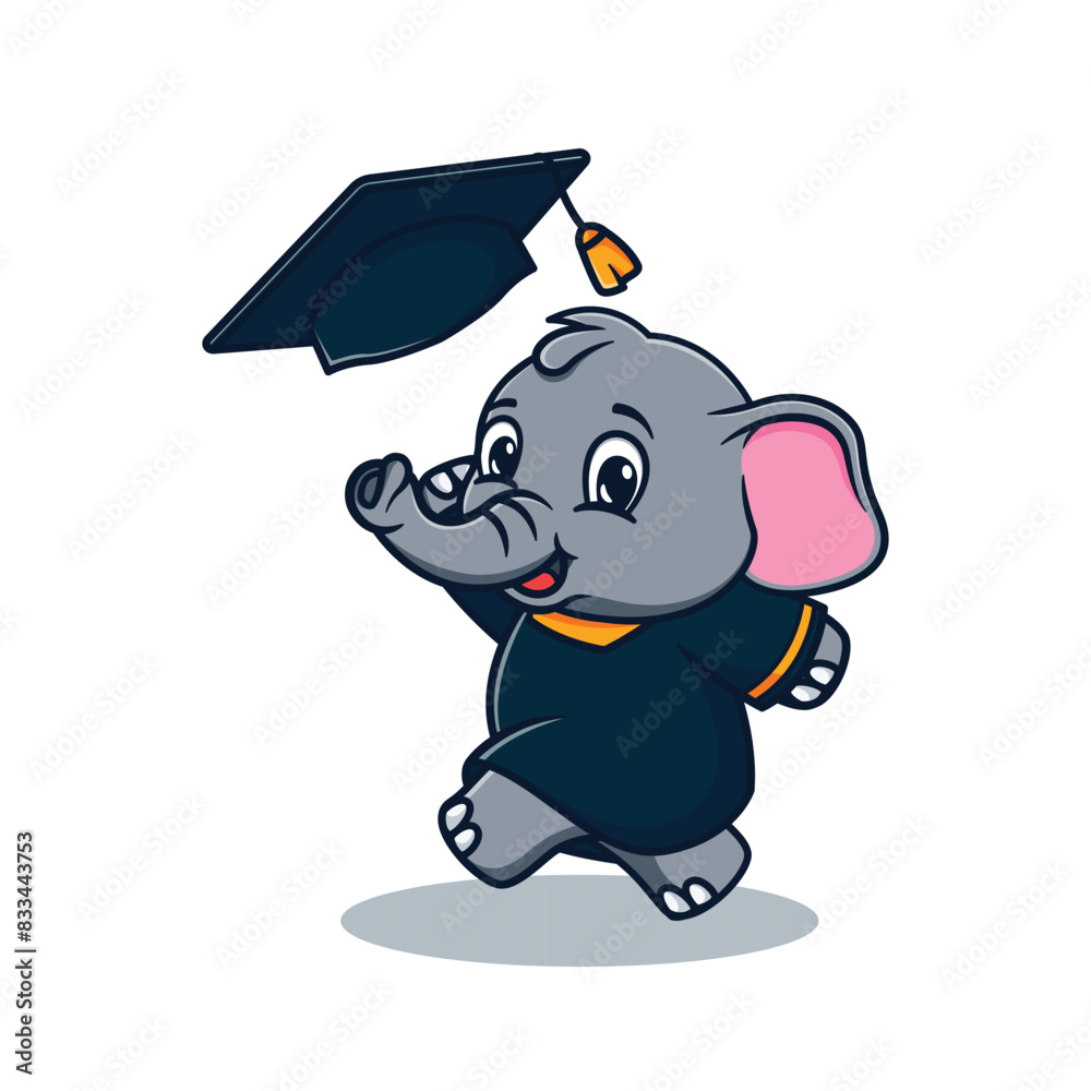 cartoon illustration design of cute and kawaii elephant graduation ...