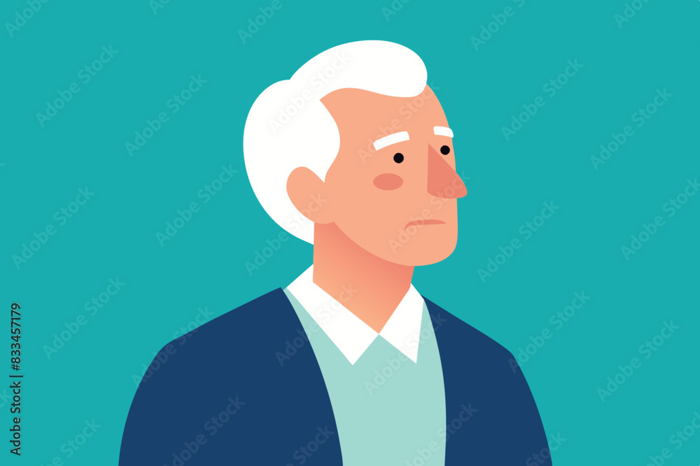 an old man with a blank, expressionless face. This man's face is white ...