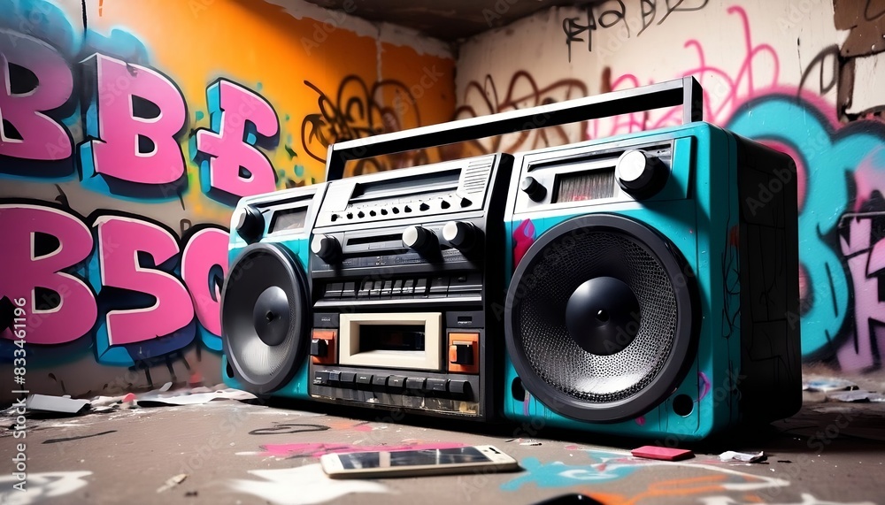 Retro old design ghetto blaster boombox radio cassette tape recorder ...