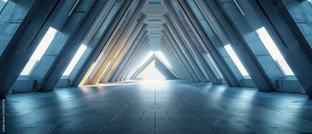 Abstract light and shadows play inside a modern concrete architectural ...