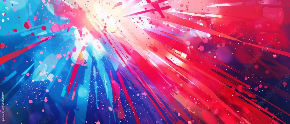 Vibrant explosion of red and blue colors creating an energetic abstract ...