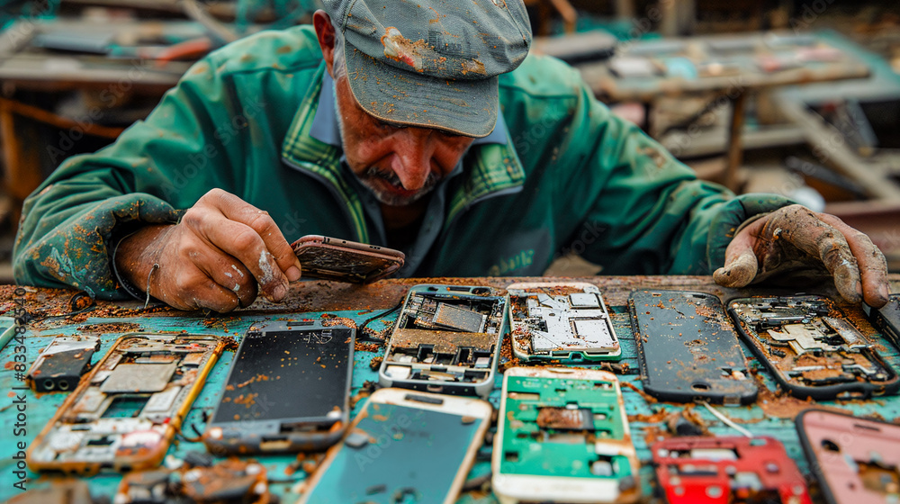 Dedicated Worker Sorting Electronic Waste A Focus on Recycling and ...