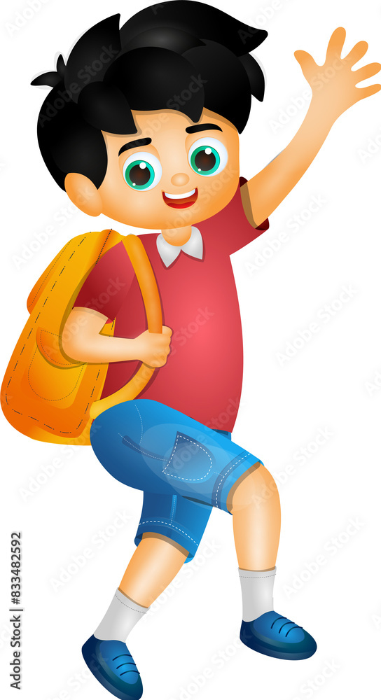 Cute Student Boy Character Going to School in Bye Hand Gesture, Png ...
