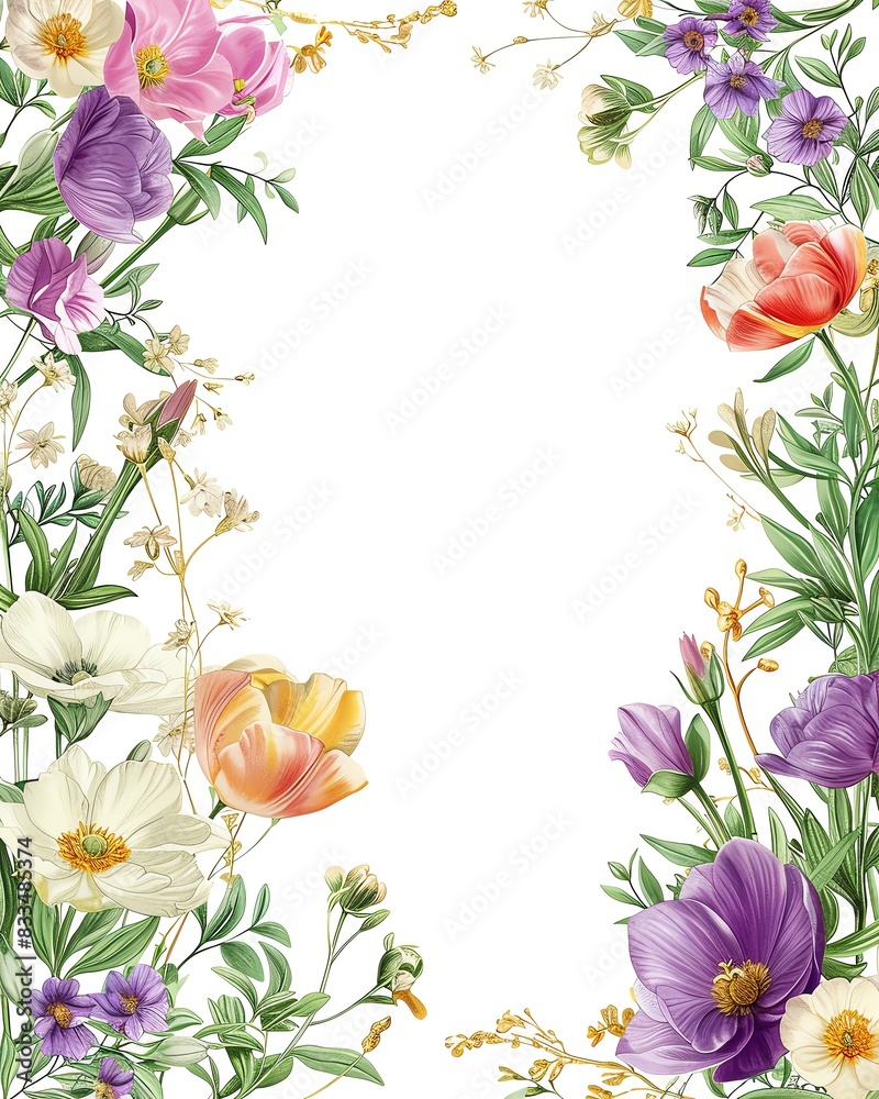Elegant floral border with colorful flowers and leaves, perfect for ...