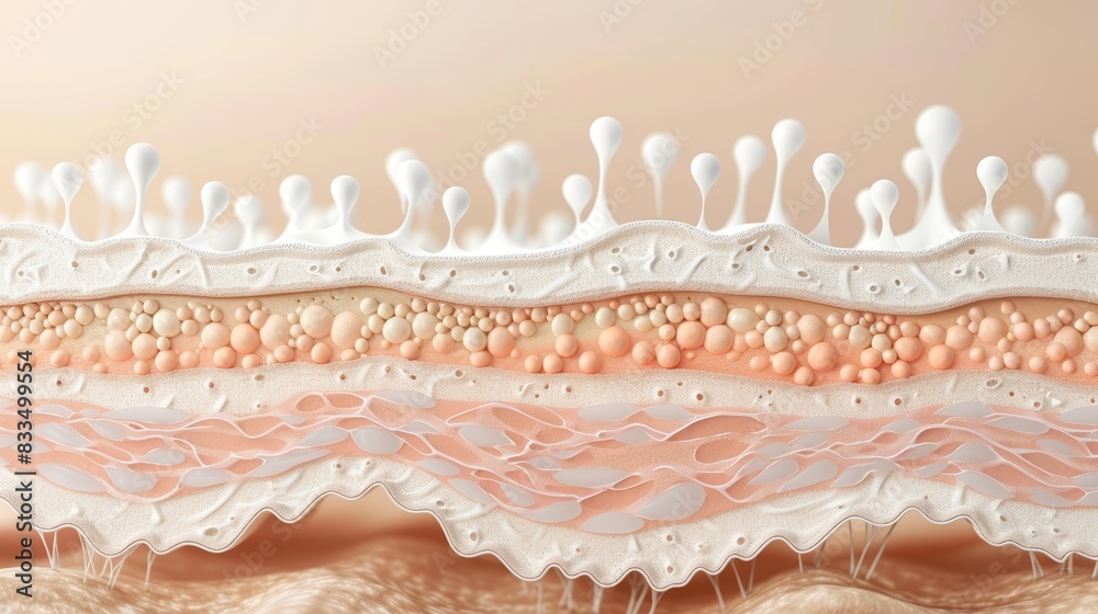 3D Rendering of Skin Cross Section with White Cream Droplets ...