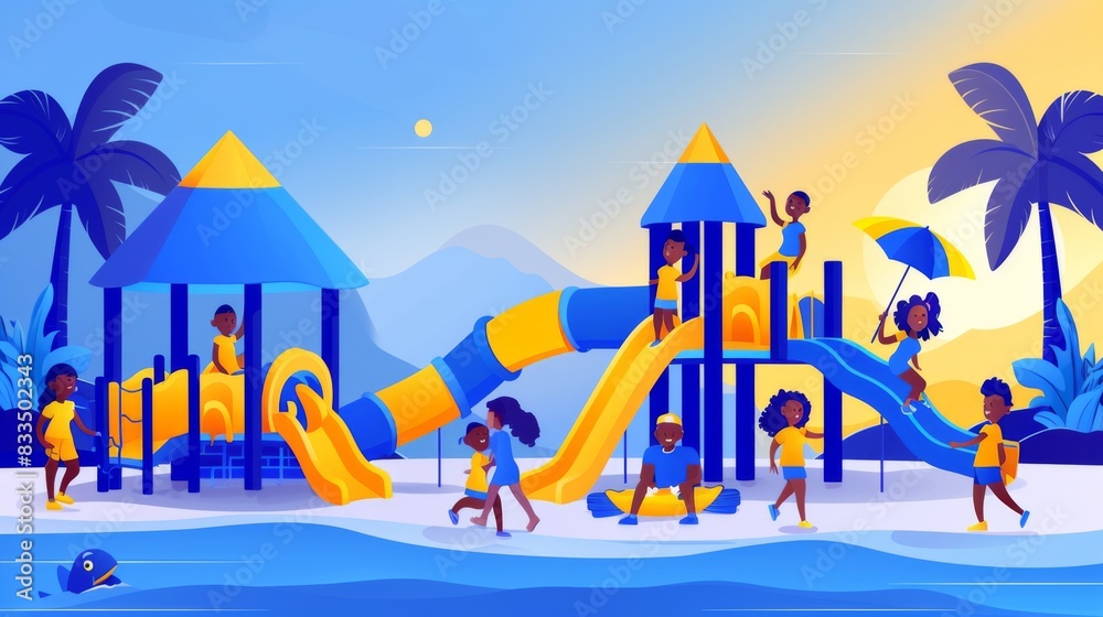 Illustrate a scene of children from diverse backgrounds playing ...