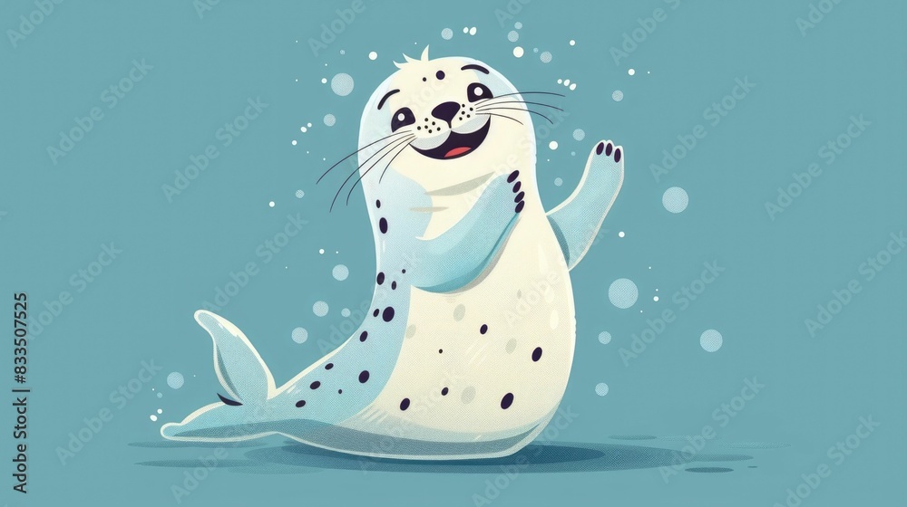 Colorful of a friendly spotted seal happily clapping its flippers and ...