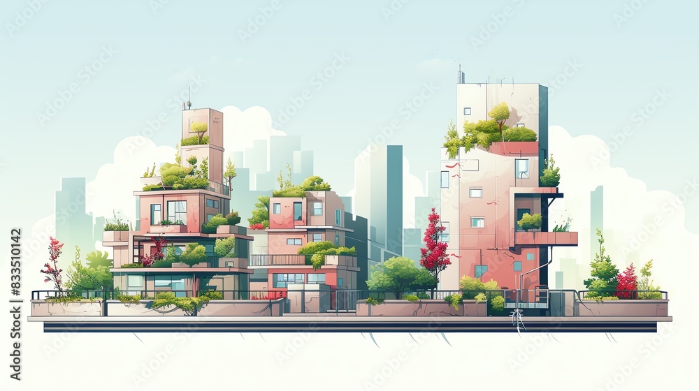 urban green rooftop flat design side view energyefficient design ...