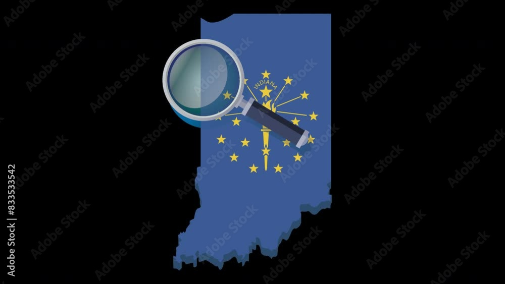 Loop animation of a magnifying glass looking over the 3D map of Indiana ...